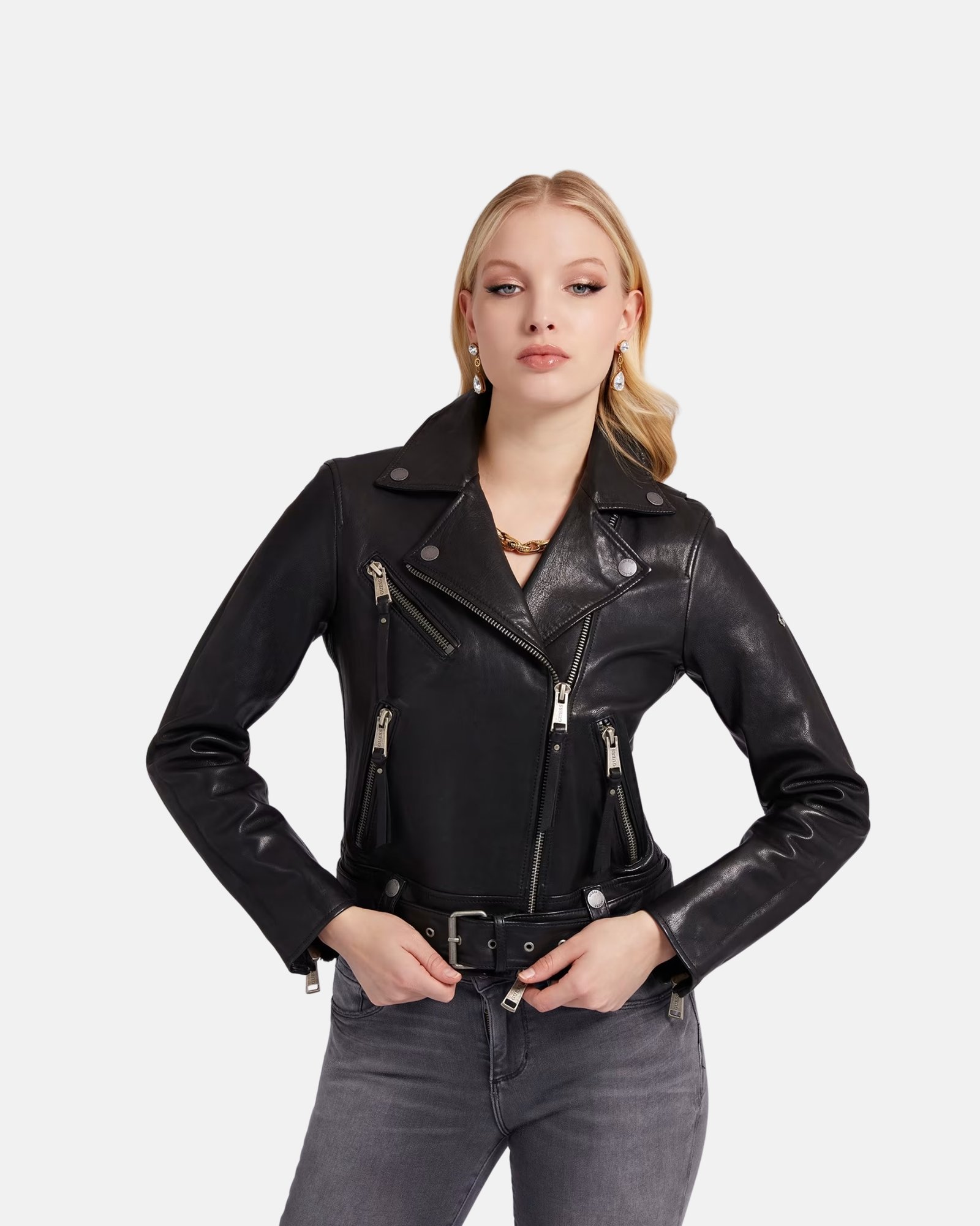 Emma Dark Black Racer Jacket For Women - Leather Moto