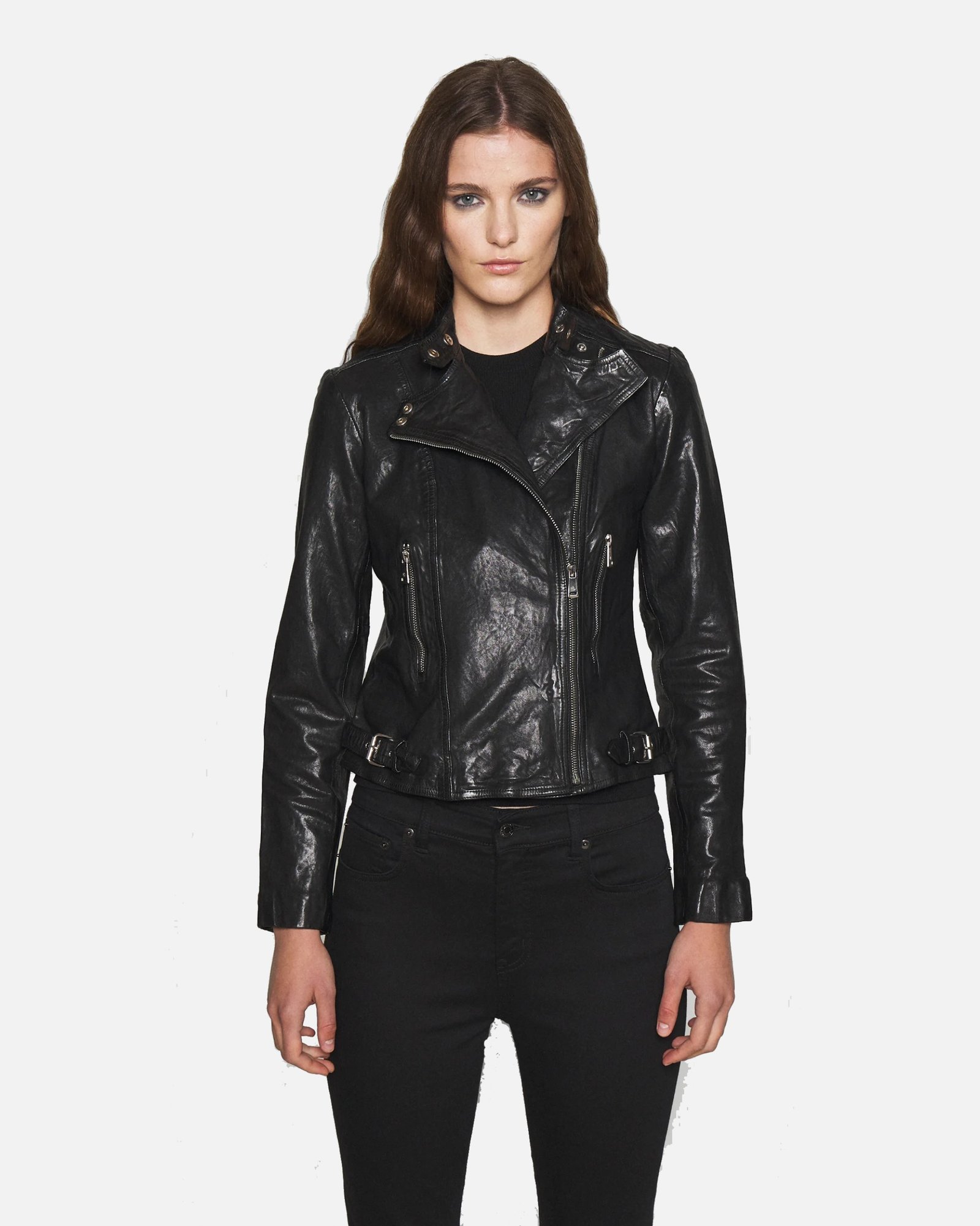 Women's Alice Jet Black Biker Leather Jacket - Leather Moto