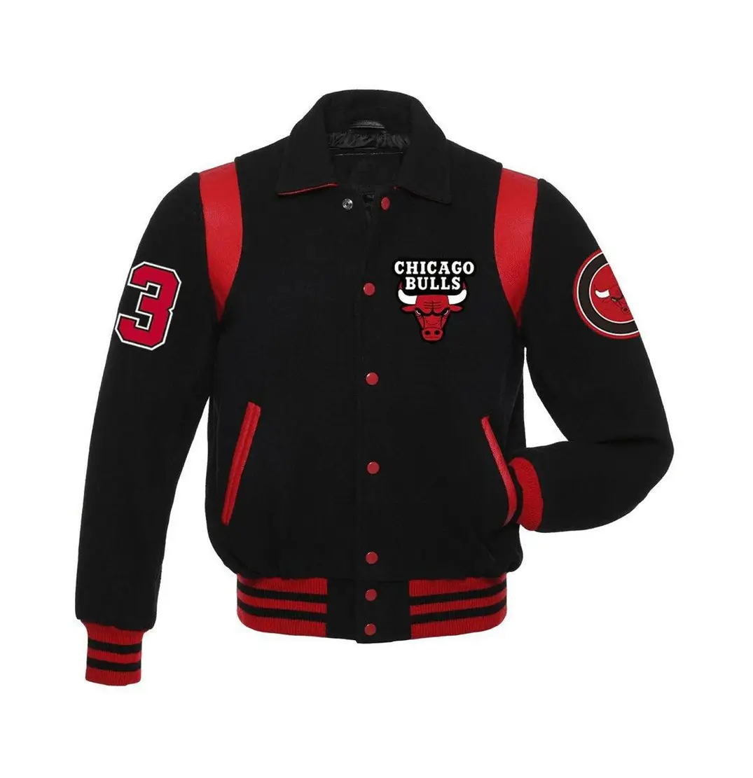 NBA Chicago Bulls Collar Varsity Jacket - Classic Edition - Leather Moto