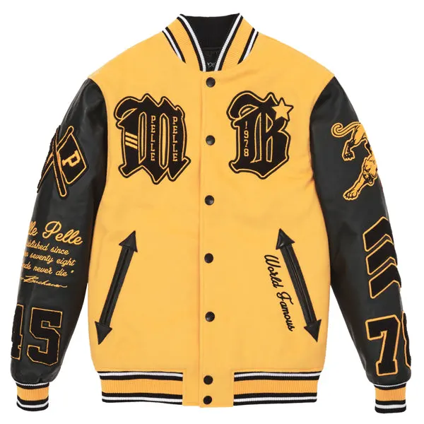 Black & Yellow Wool Leather Varsity Jacket