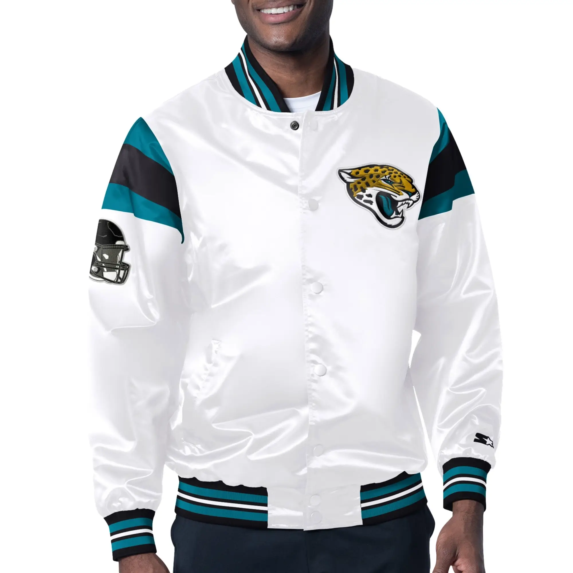 Jaguars Classic Full-Snap Satin Varsity Jacket - Leather Moto
